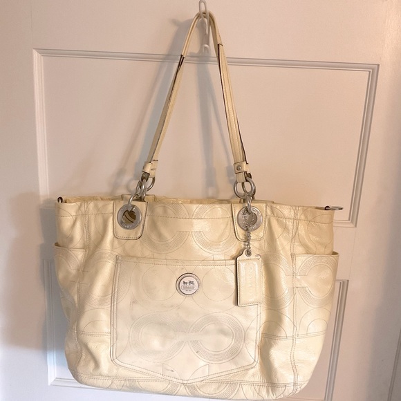 Coach | Bags | Vintage Coach Ivory Patent Leather Large Tote | Poshmark